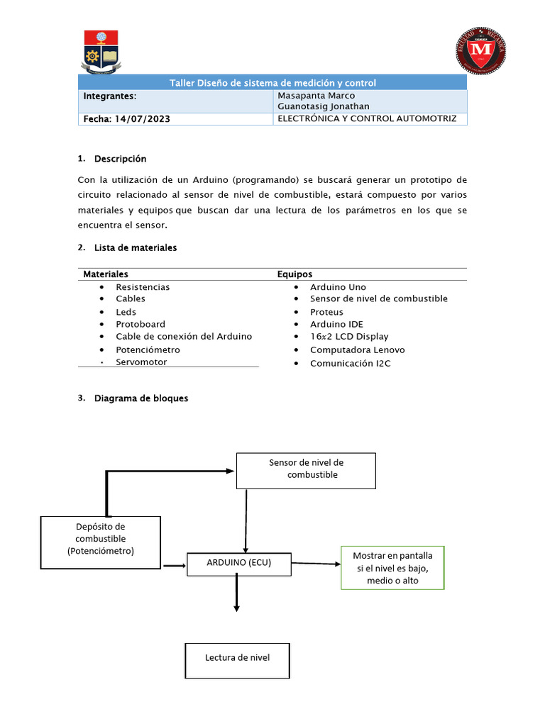 Informe de Taller 3 | PDF | Sensor | Arduino