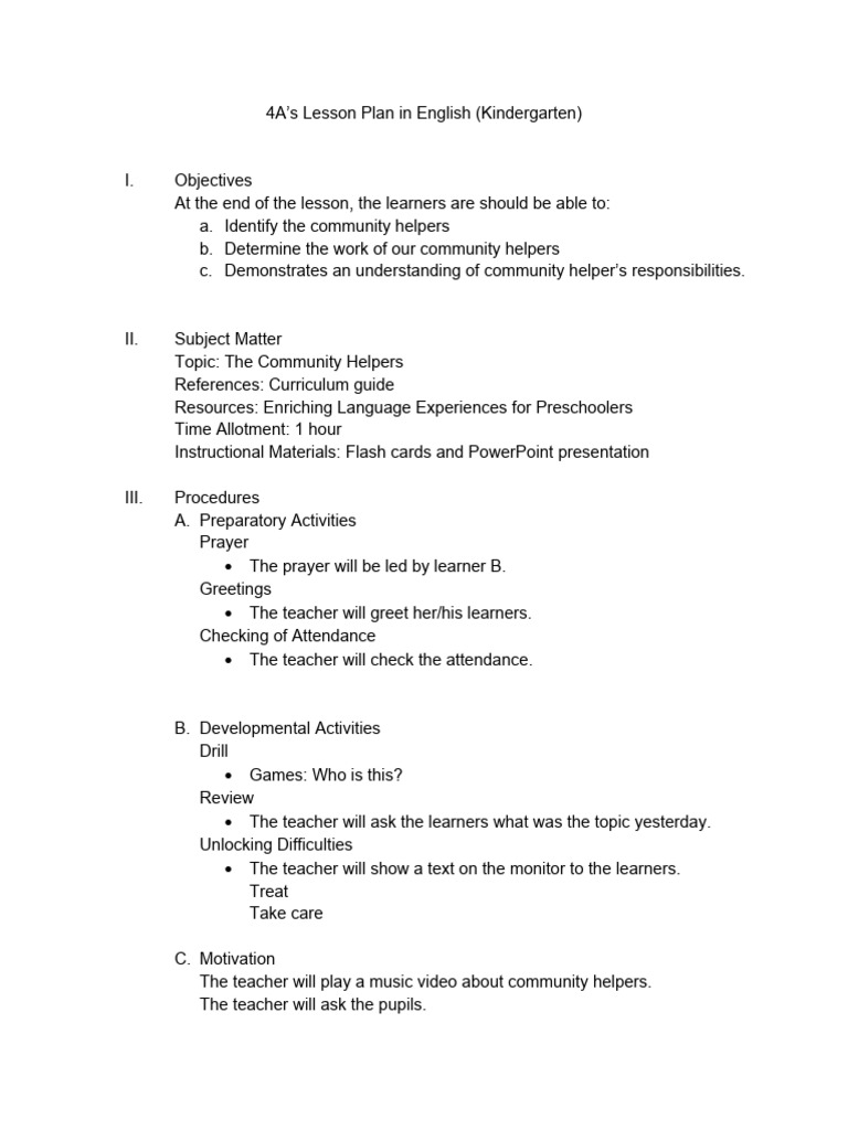 4A Community Helpers - Finalize | PDF | Teachers | Lesson Plan