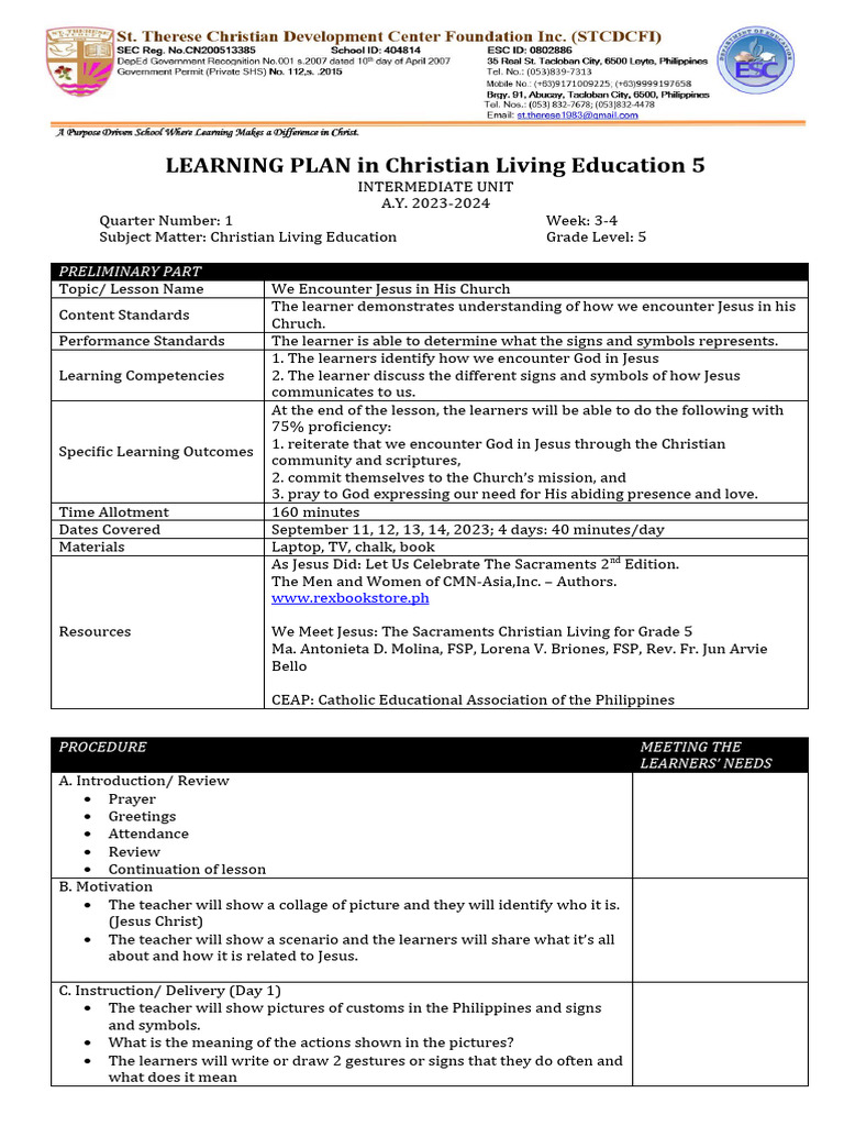 CLE 5 Learning Plan No.2 | PDF | Jesus | Learning