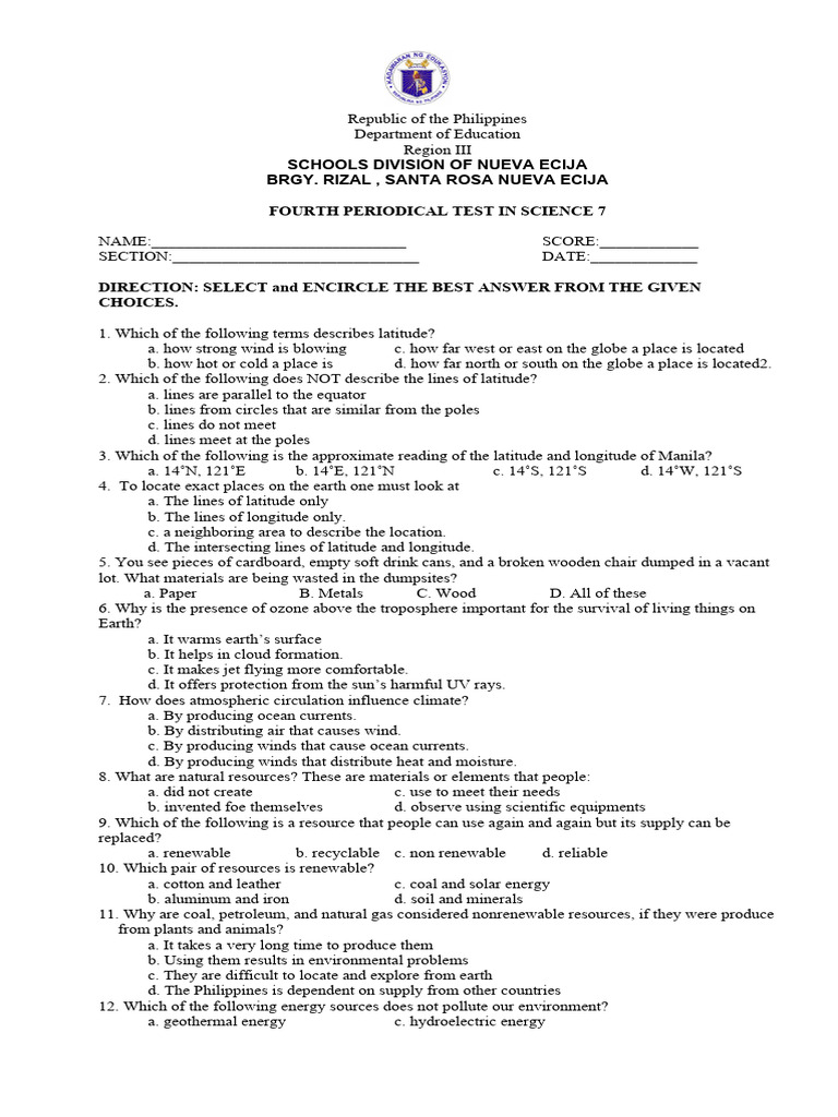 Grade 7 Regular SCience -4th Quarter | PDF | Atmosphere Of Earth | Moon