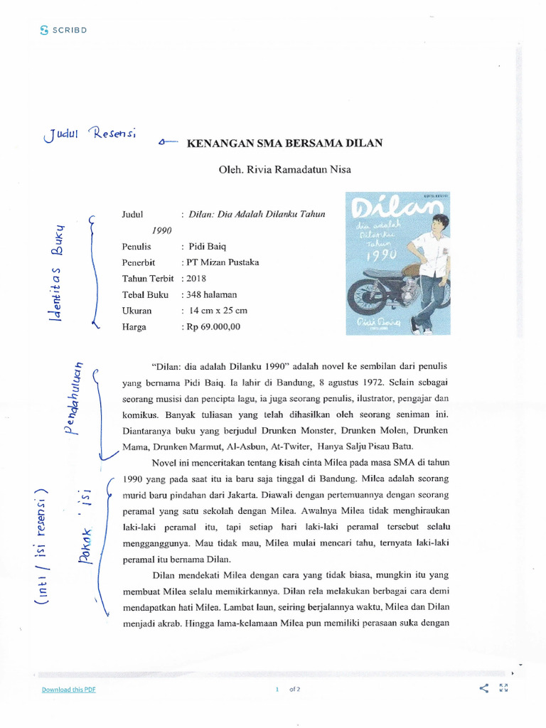 Contoh Resensi Novel Dilan | PDF | Fiksi Misteri, Thriller, & Kejahatan | Fiksi Umum
