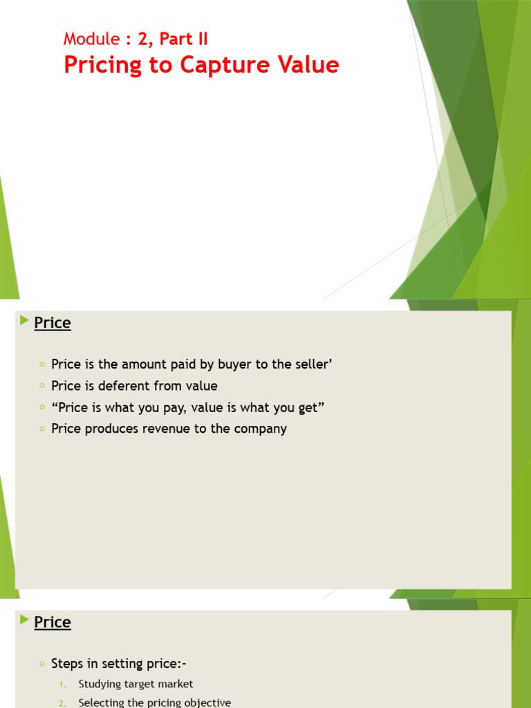 Marketing MGT - Module 2 - Pricing To Capturing Value | PDF | Pricing | Prices