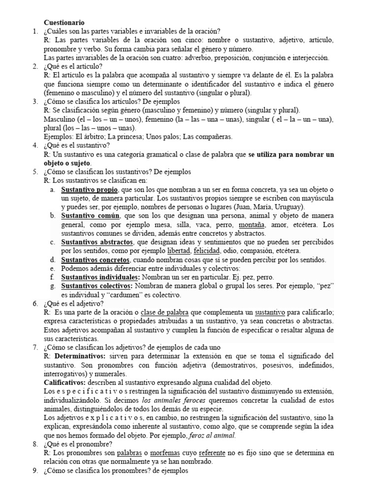 Cuestionario 2 | PDF | Verbo | Sustantivo