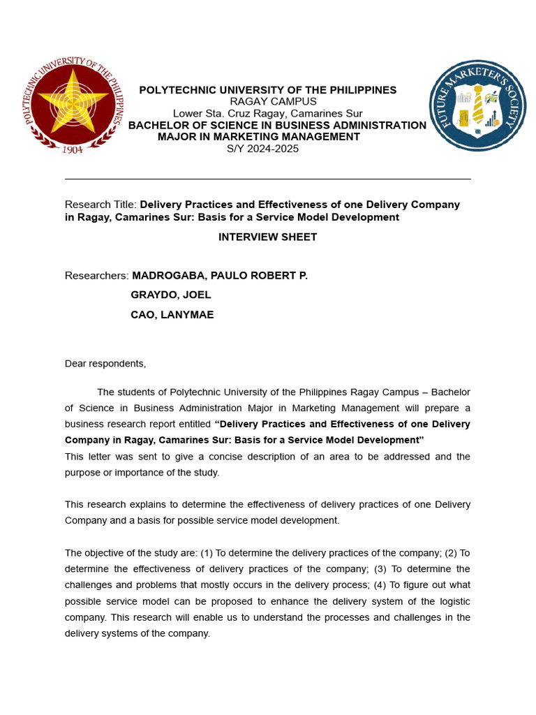 Final Questionnaire For Manager | PDF | Logistics | Supply Chain