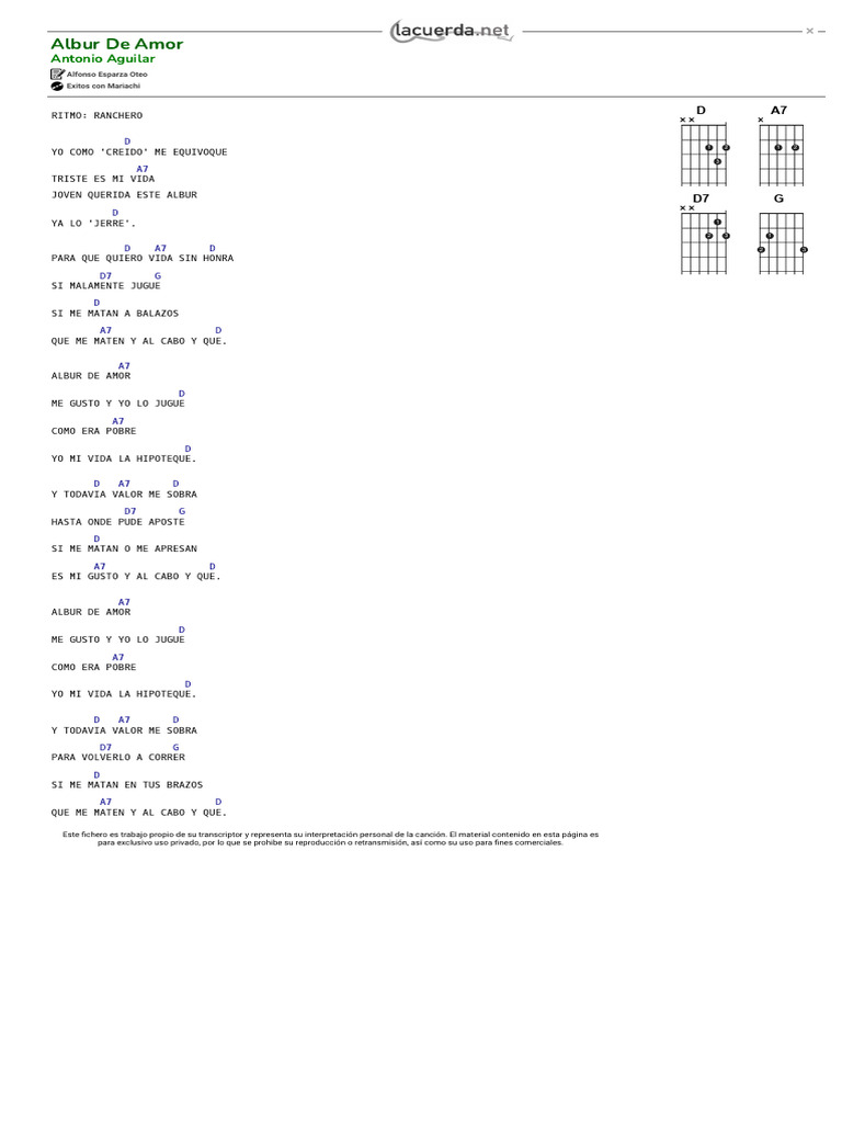Albur De Amor - Letra y Acordes Rancheros | PDF