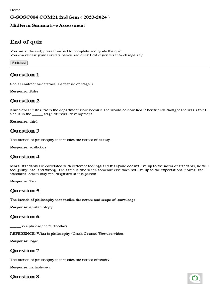 G SOSC004 COM21 2nd Sem 2023 2024 G... NT Take Quiz Assignment Start 44258247 | PDF | Morality ...