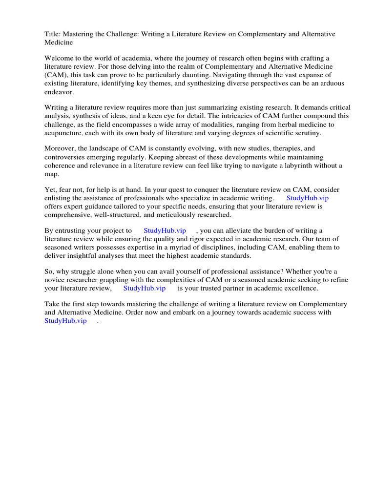 Literature Review On Complementary and Alternative Medicine | PDF | Alternative Medicine | Medicine