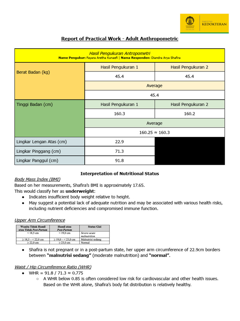 Adult Anthropometric Practical Work | PDF