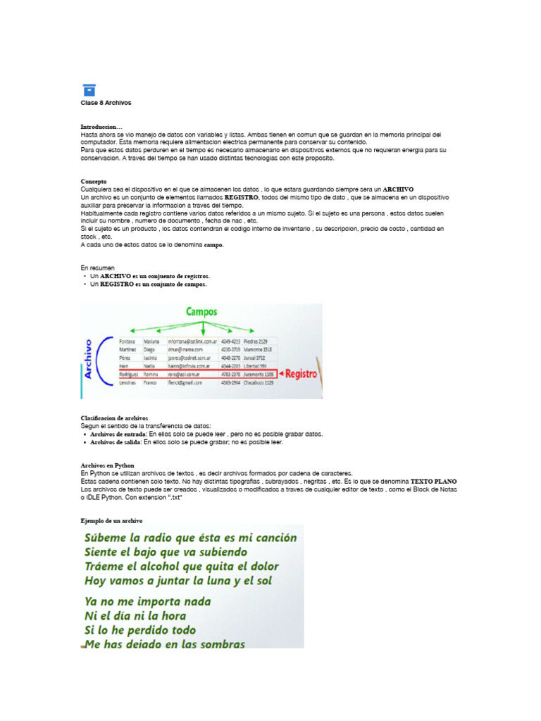 Clase 8 Archivos - Webarchive | PDF | Archivo de computadora | Python (lenguaje de programación)