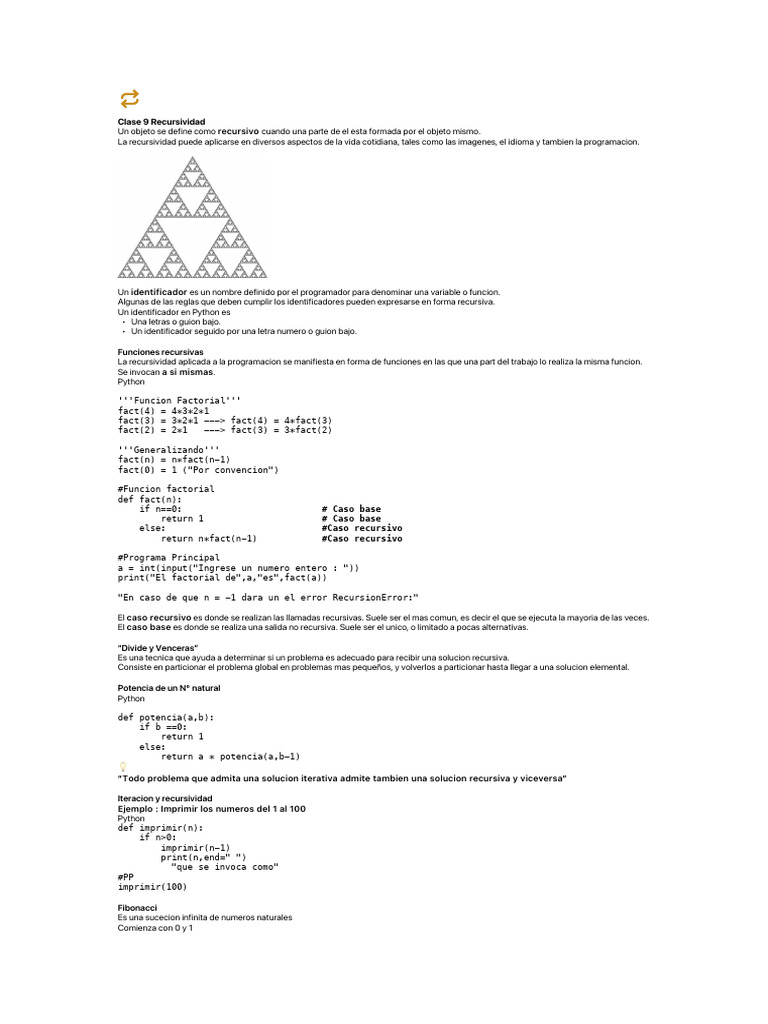 Clase 9 Recursividad - Webarchive | PDF | Python (lenguaje de programación) | Recursividad