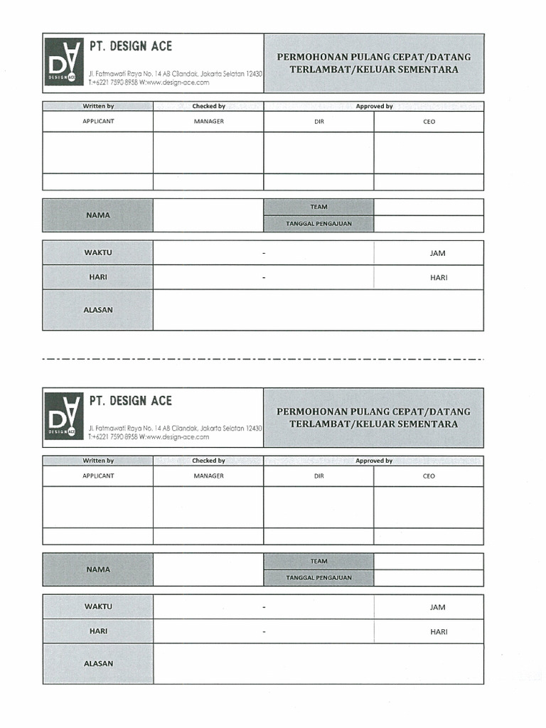 Form Surat Izin | PDF