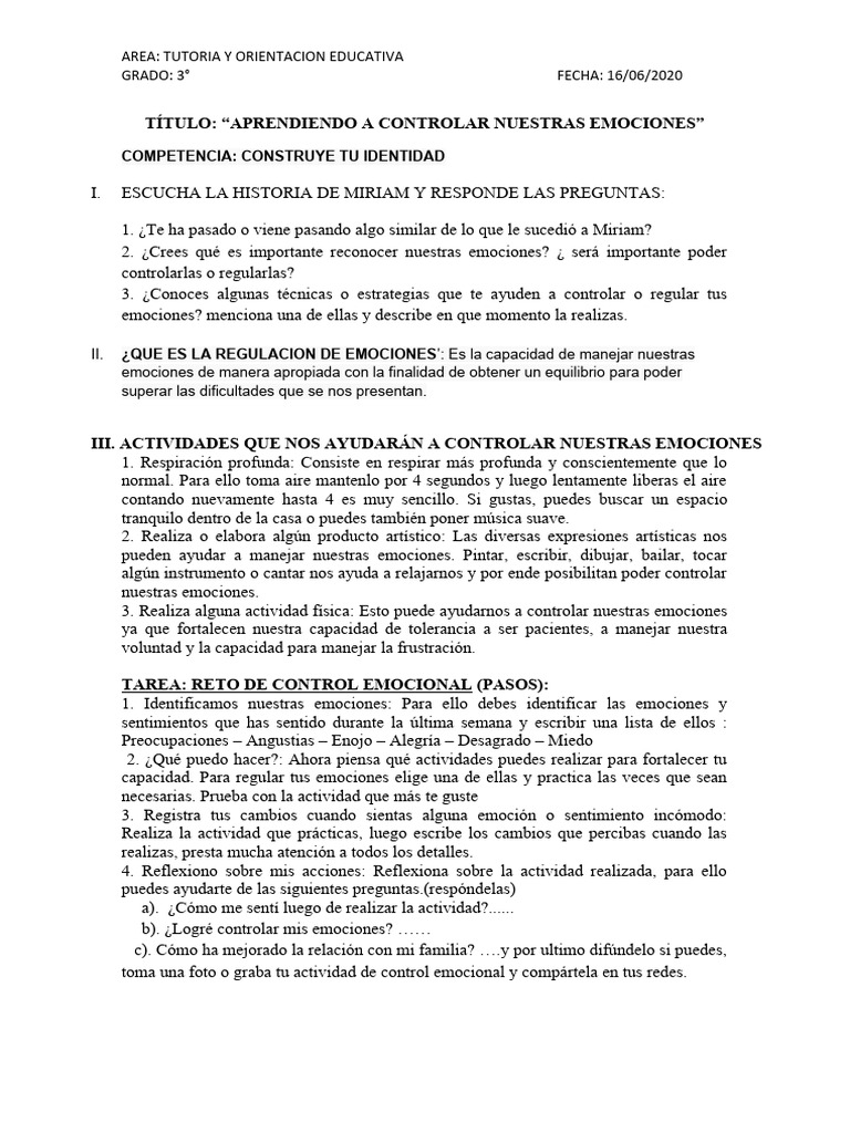 Título Aprendiendo a Controlar Nuestras Emociones | PDF | Las emociones ...