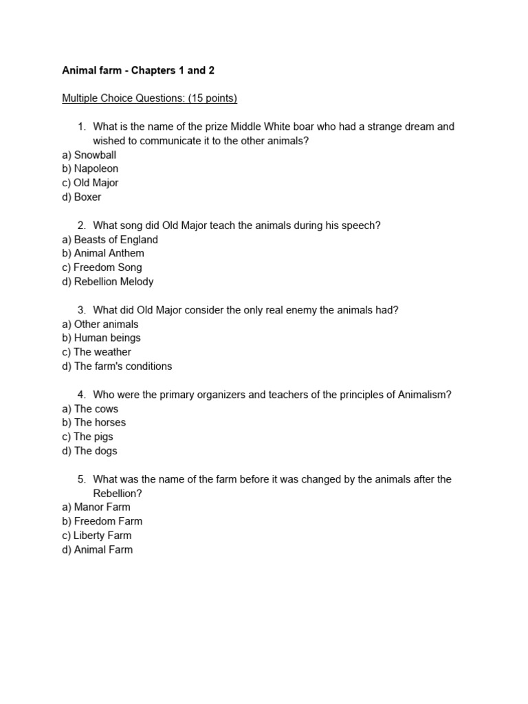 Animal Farm Test - Chapter 1 and 2 - READY | PDF | Sports & Recreation ...