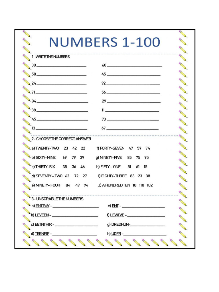 Numbers 1-100 | PDF