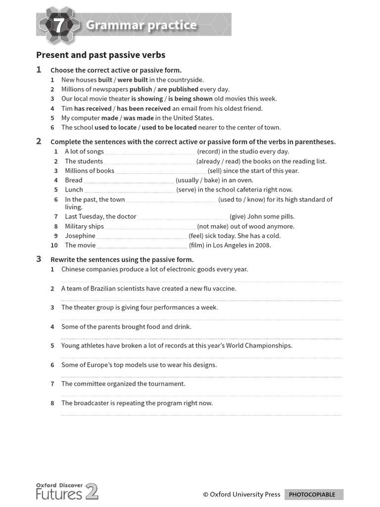 Passive Voice Grammar Exercises | PDF | Linguistics | Grammar