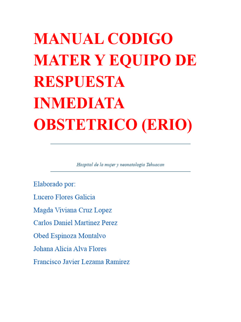 Manual Código Mater y ERIO Obstétrico | PDF | Hospital | Reanimación cardiopulmonar