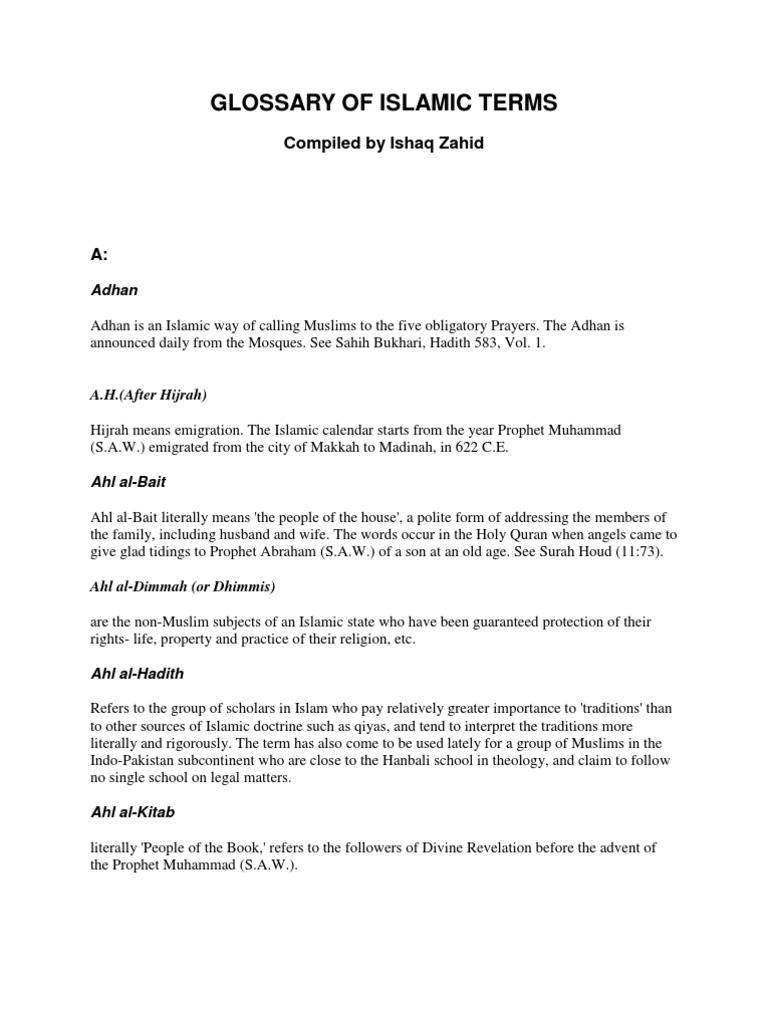 Islamic Terms Glossary Explained | PDF | Mosque | Muhammad