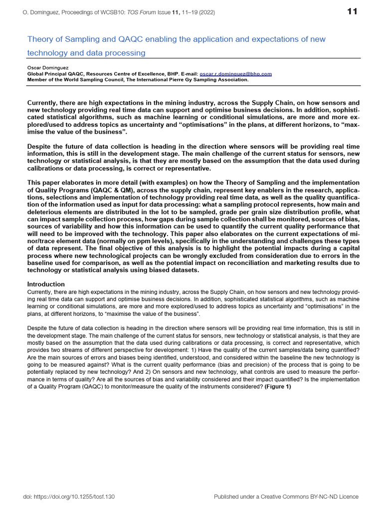 Theory of Sampling and QAQC Enabling The Application and Expectations of New Technology and Data ...
