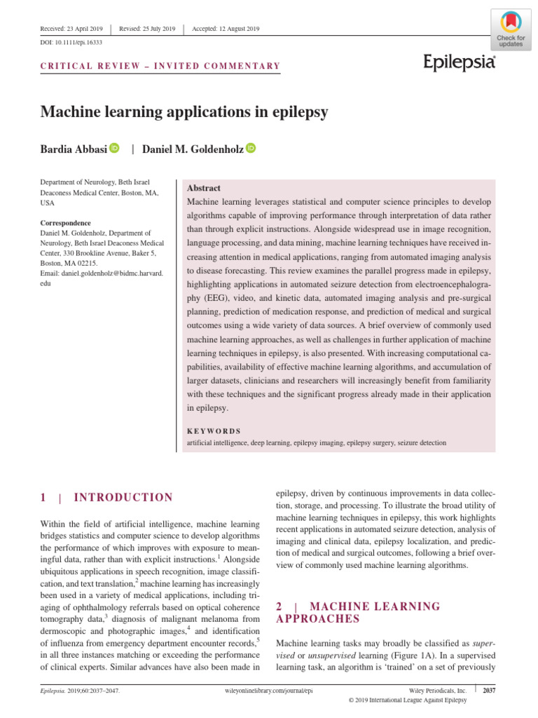 Machine Learning Applications in Epilepsy | PDF | Machine Learning | Epilepsy