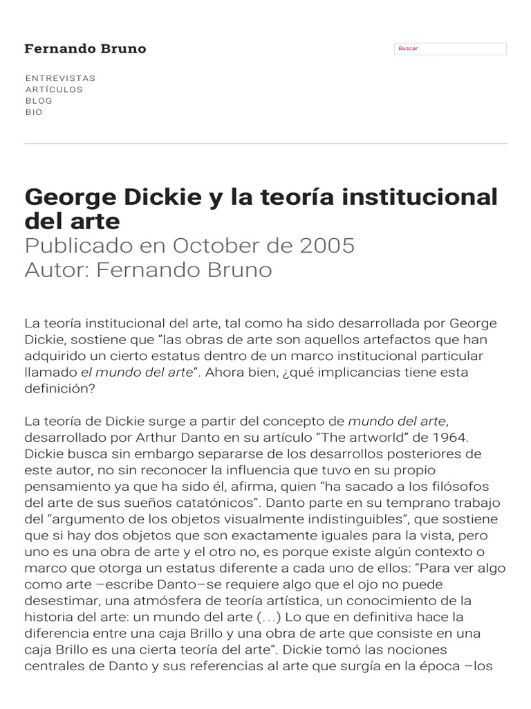 George Dickie y La Teoría Institucional Del Arte - Fernando Bruno | PDF ...