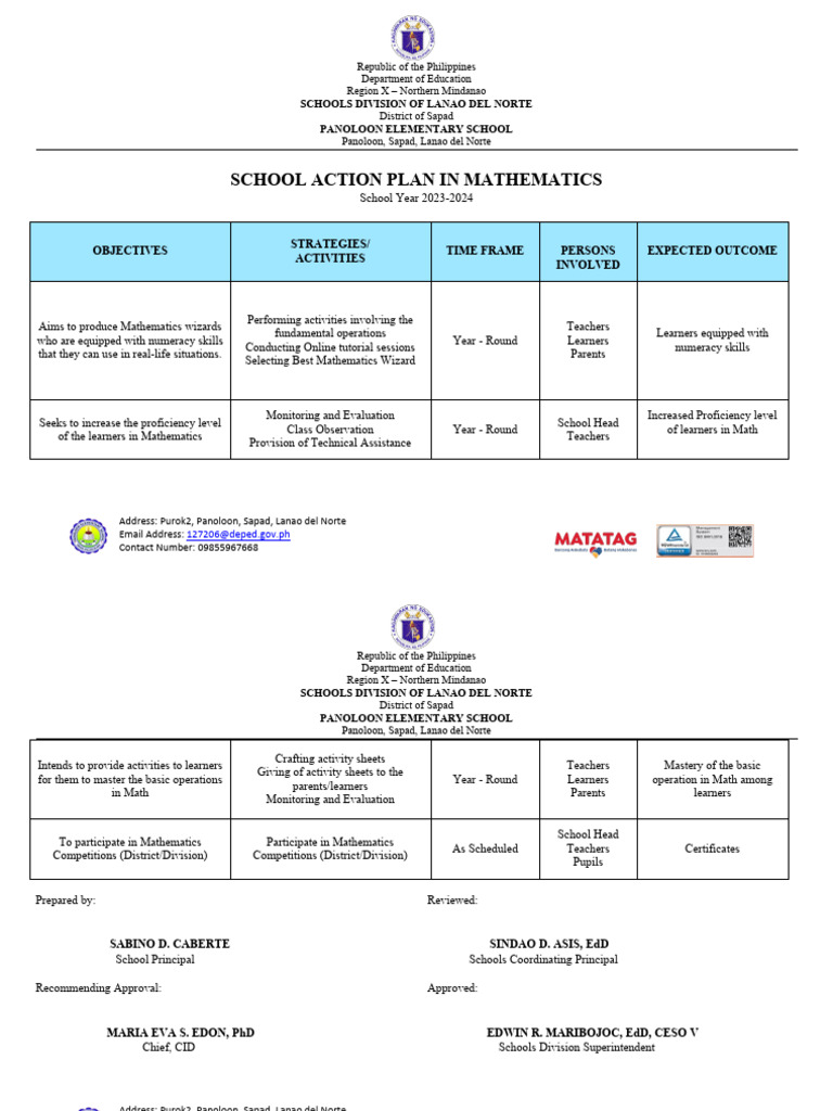 Action-Plan-in-Math | PDF | Cognition | Behavior Modification