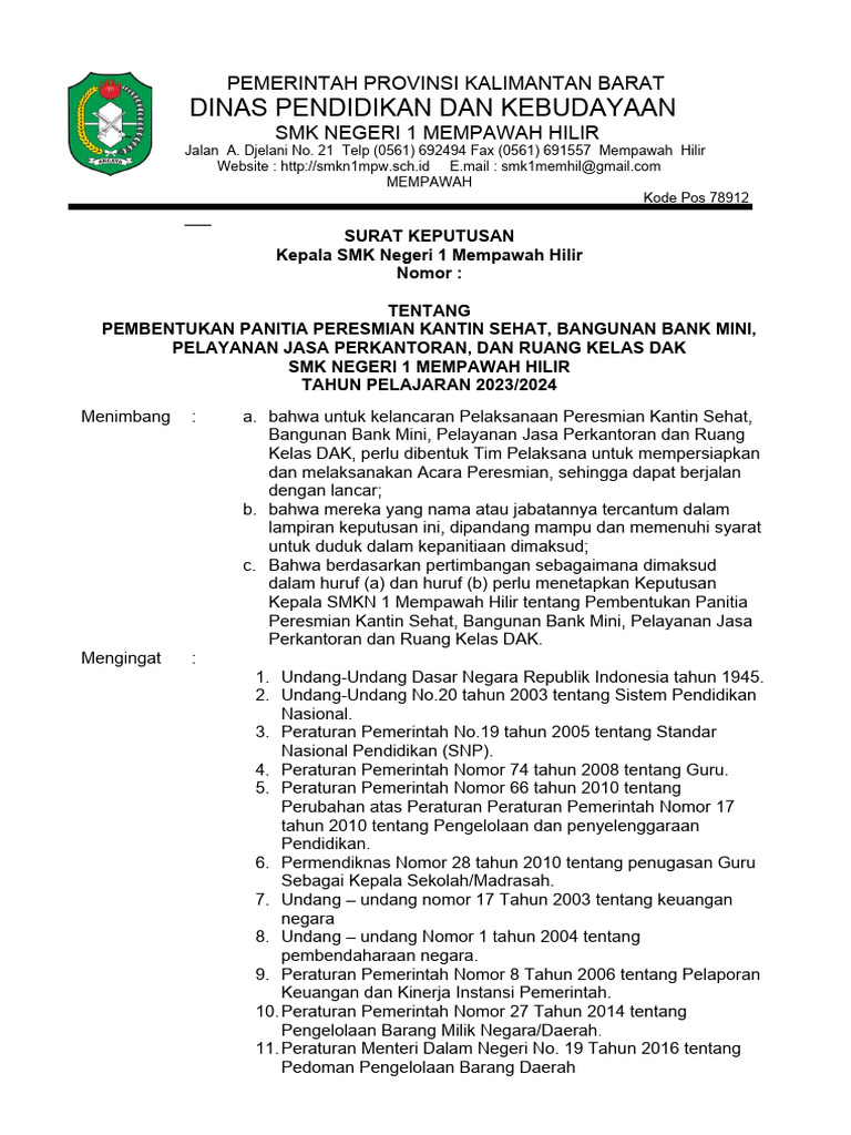 SK Kegiatan Peresmian Gedung | PDF