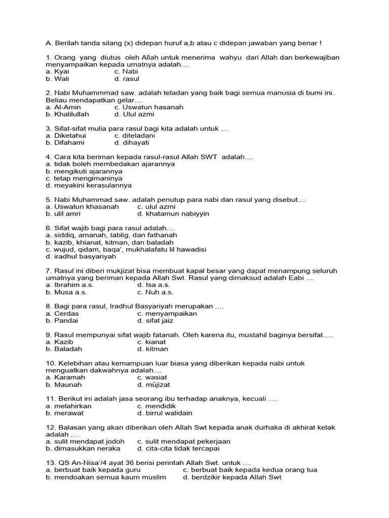 Soal PTS Pai Kelas 8 Semester 2 | PDF