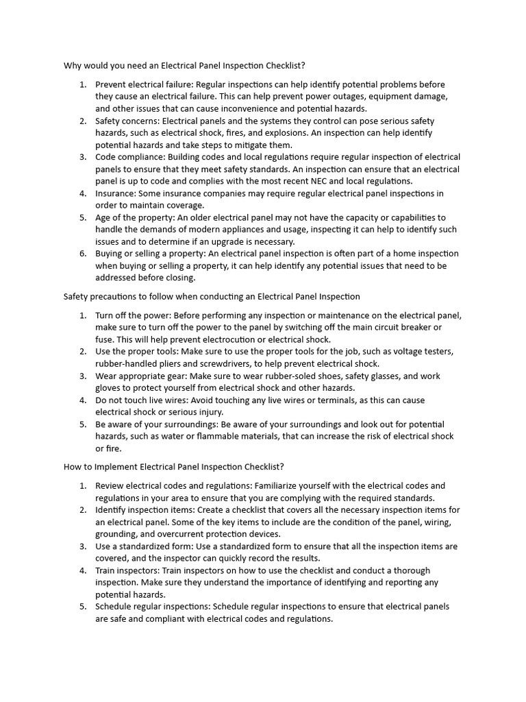 Electrical Panel Inspection Checklist | PDF | Safety | Electricity