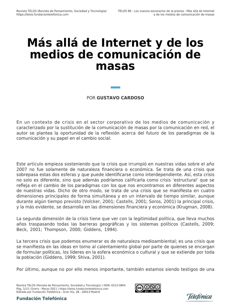 Mas Alla de Internet y de Los Medios de Comunicacion de Masas | PDF ...