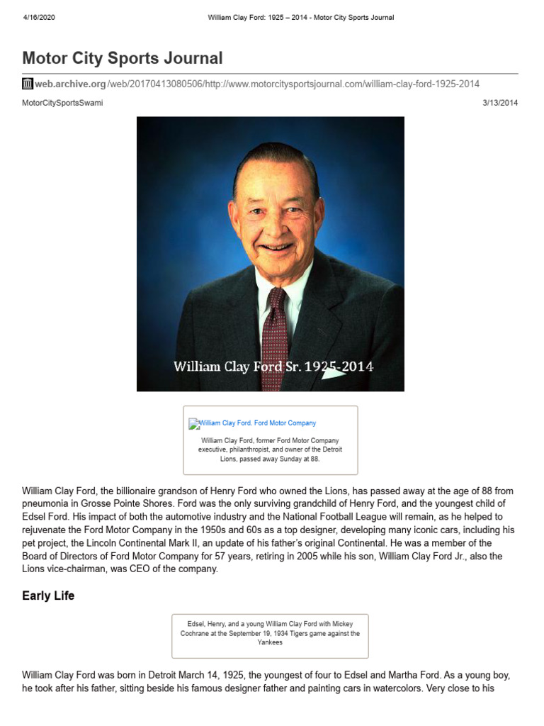 William Clay Ford - 1925 - 2014 - Motor City Sports Journal | PDF
