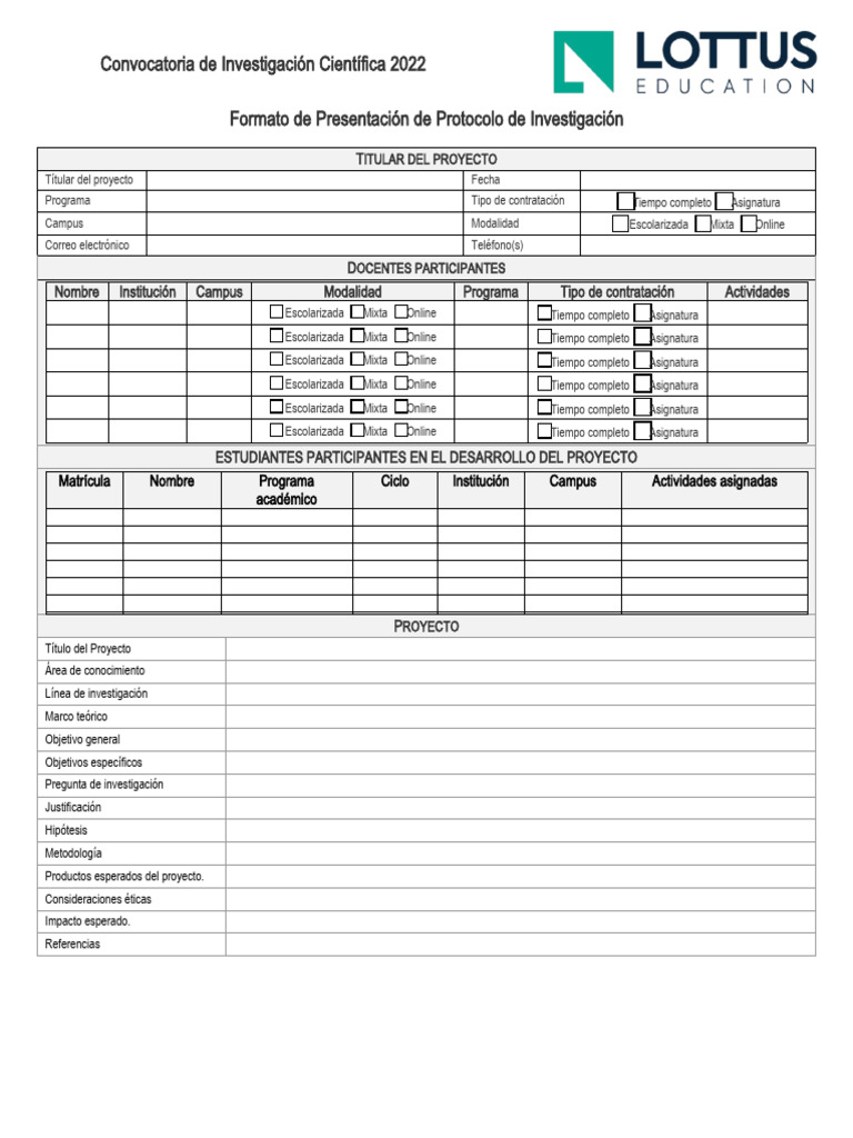 Formato de Presentacion de Protocolo de Investigacion 2022 | PDF | Science | Metodología