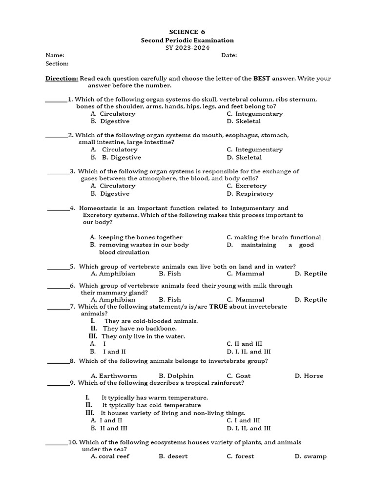 SCIENCE 6 - Q2 - PT - NEWly | PDF | Digestion | Coral Reef