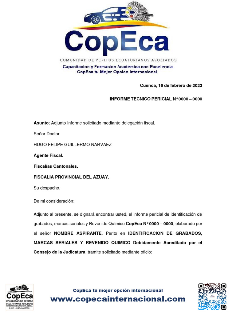 Modelo Del Informe Tecnico Pericial | PDF | Vehículos | Coche