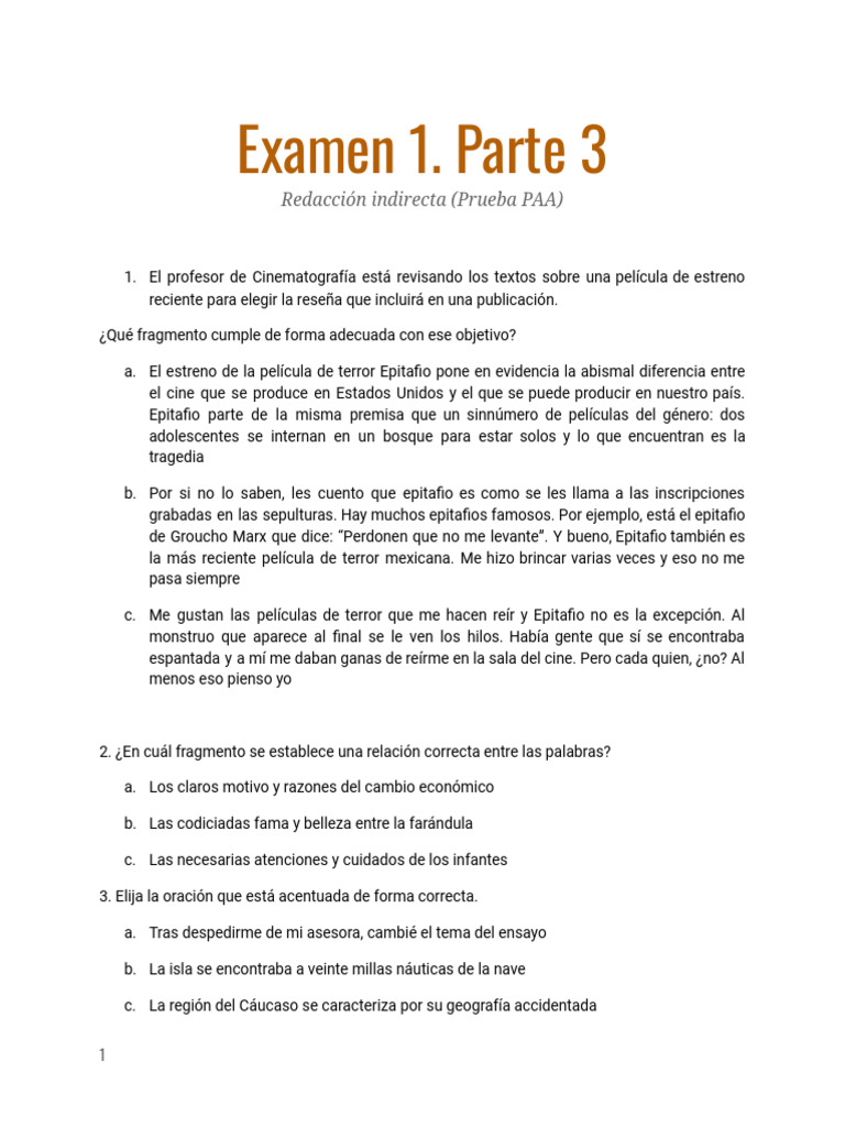 Compresión Lectora PAA Parte3 | PDF