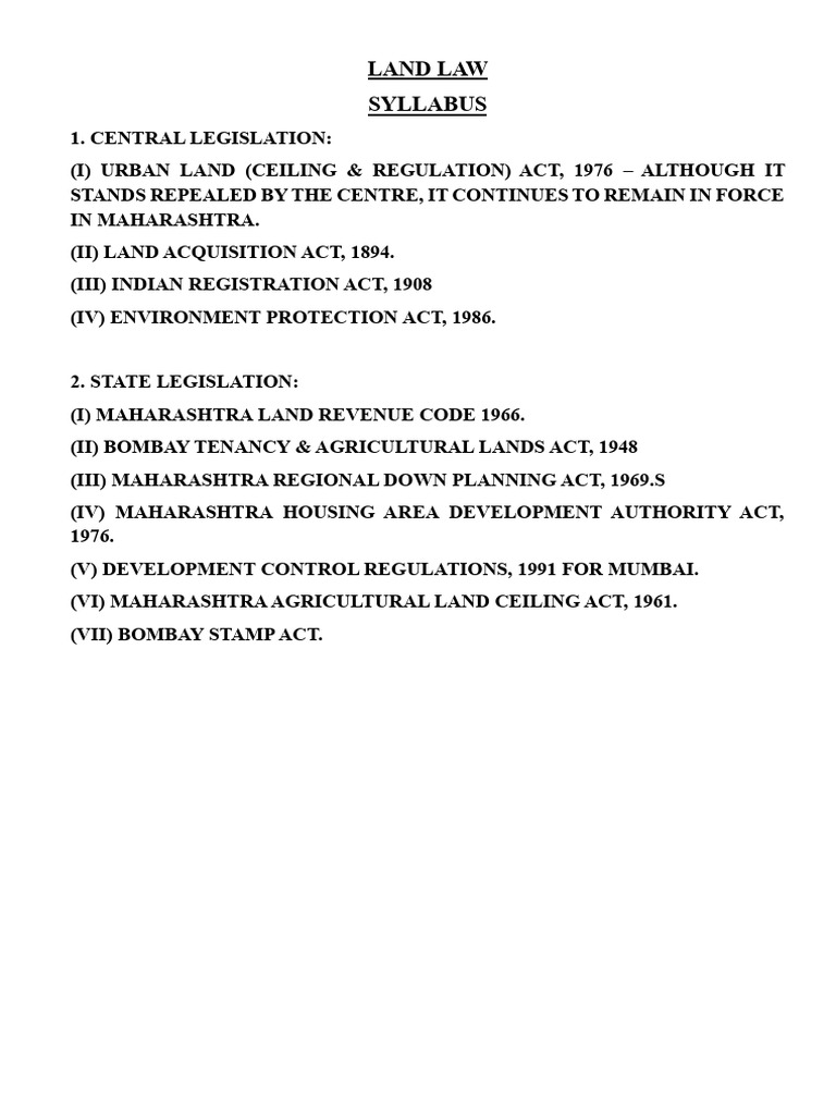 Maharashtra Land Law Syllabus Overview | PDF | Property | Justice