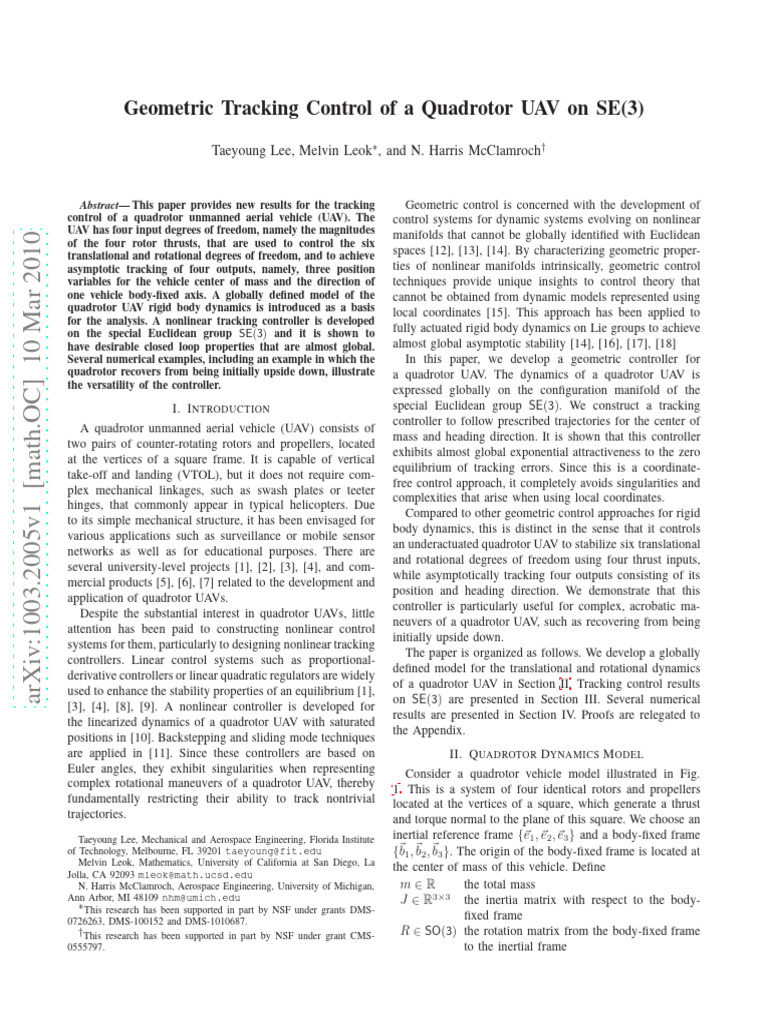 Geometric Control for Quadrotor UAVs | PDF | Quadcopter | Control Theory