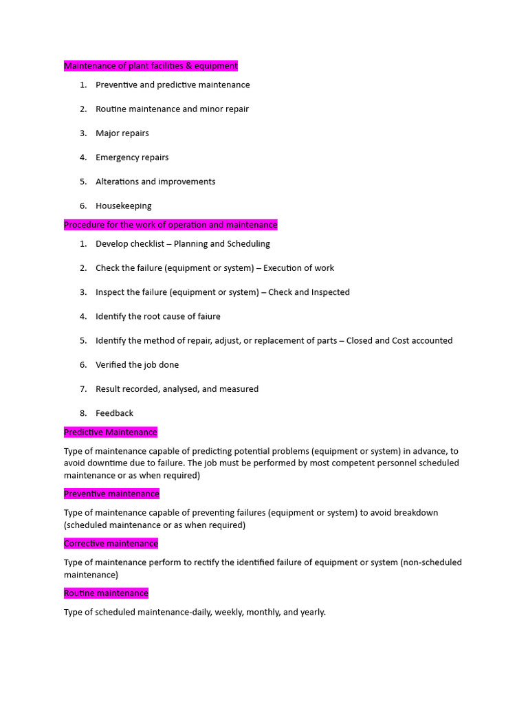 Maintenance of Plant Facilities | PDF