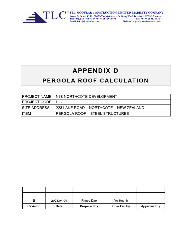 HLC - TLC - FO - 08 - G07-APPENDIX D - Pergola Calculation - Rev - B | PDF | Mechanical ...