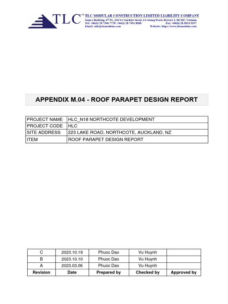 HLC - TLC - FO - 08 - G28 - APPENDIX M - Roof Parapet Design Report-RevC | PDF | Civil ...