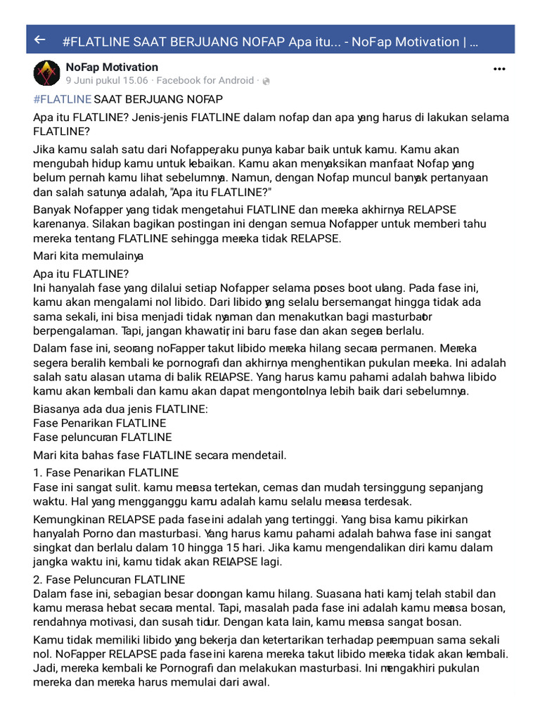 #Flatline Saat Berjuang Nofap Apa Itu Nofap Motivation Facebook | PDF