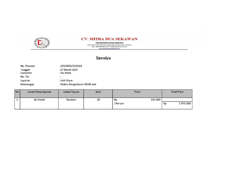 Invoice Sewa Mobil TGL 07 | PDF