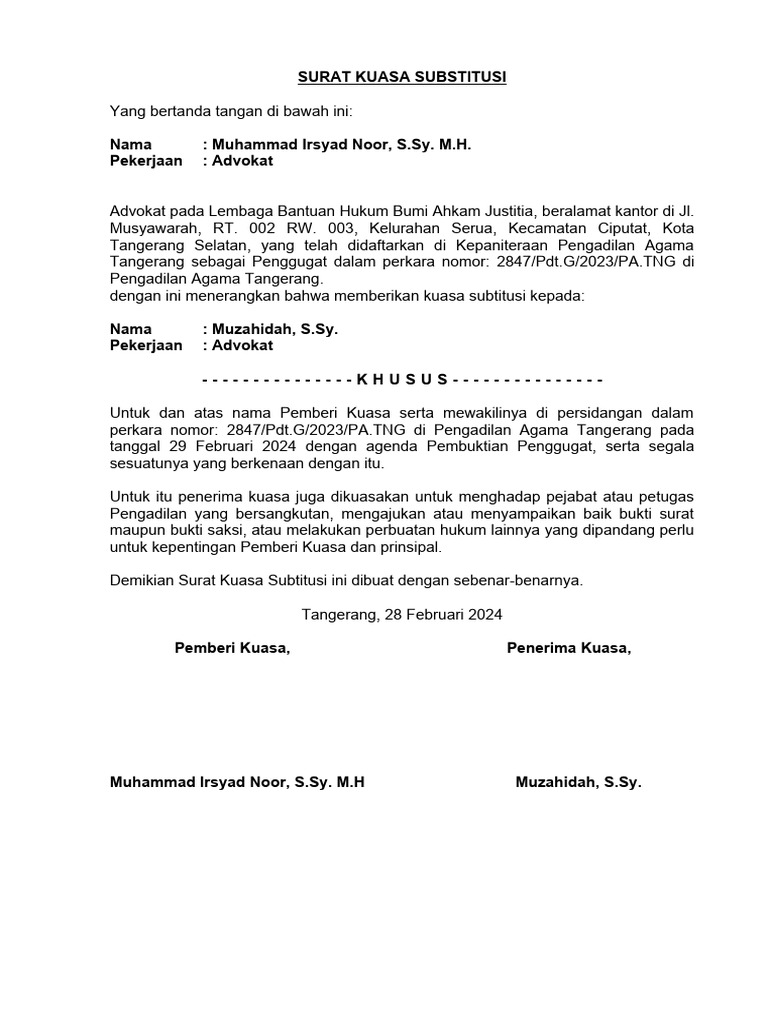 SURAT KUASA SUBSTITUSI 2847 Dara | PDF