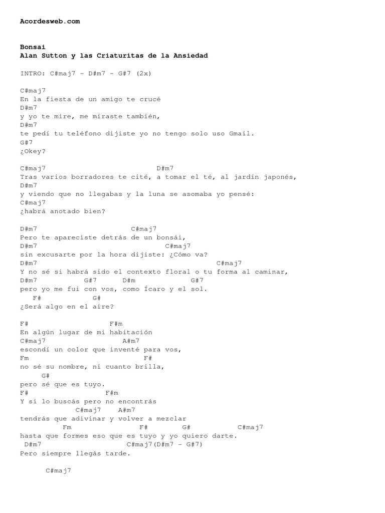 Bonsai Alan Sutton y Las Criaturitas de La Ansiedad Acordesweb Com | PDF