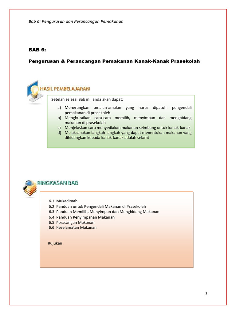 Bab6 Pengurusan Makanan Prasekolah | PDF | Kesehatan Holistik