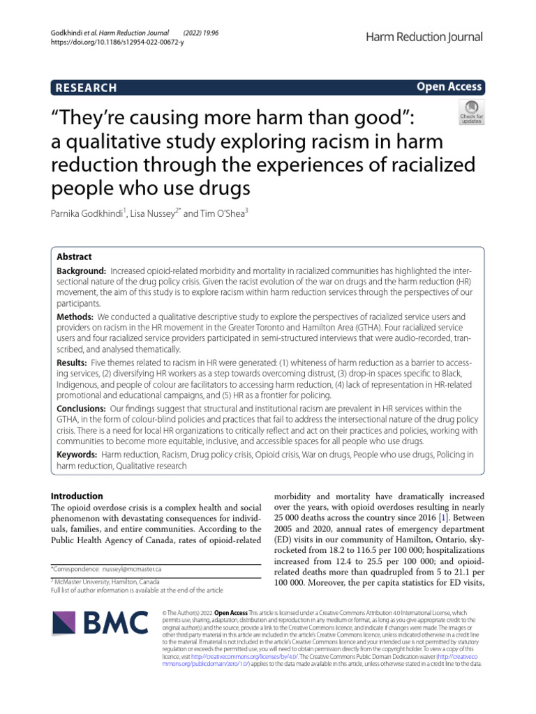A Qualitative Study Exploring Racism in Harm Reduction Through The ...