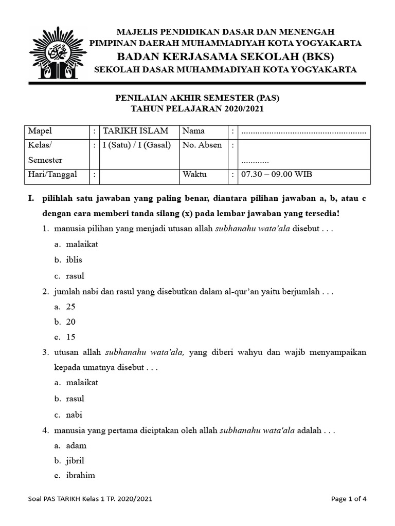 Soal Kelas 1 Tarikh | PDF