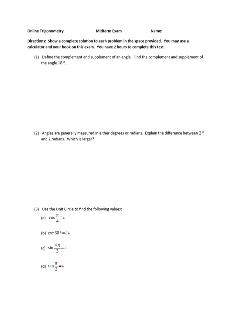 Midterm Exam | Download Free PDF | Trigonometry | Trigonometric Functions
