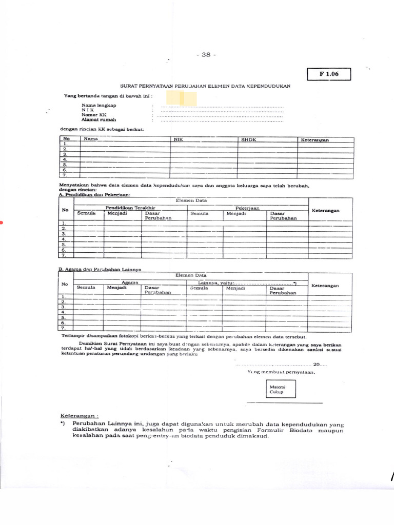 Formulir Perubahan Data Kependudukan | PDF