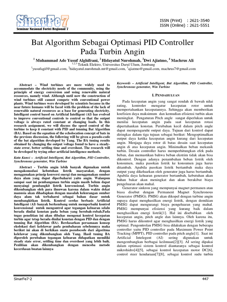 Bat Algorithm for PID Control in Wind Turbines | PDF | Electric ...
