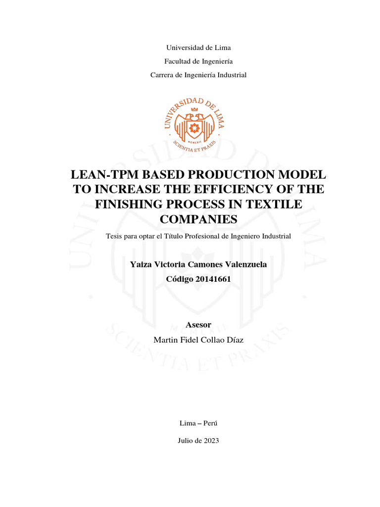 Lean-Tpm Based Production Model To Increase The Efficiency of The Finishing Process in Textile ...